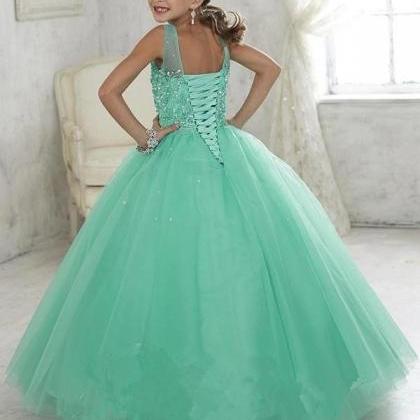 2017 Cute Mint Green Little Girls Pageant Dresses Tulle Sheer Crew Neck ...